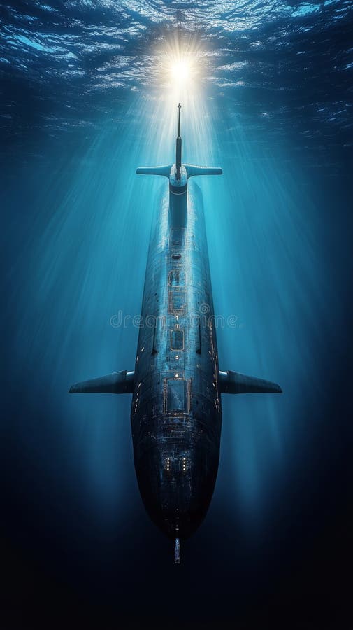 Submarine in the Deep Ocean with Rays of Sunlight Penetrating the Water ...