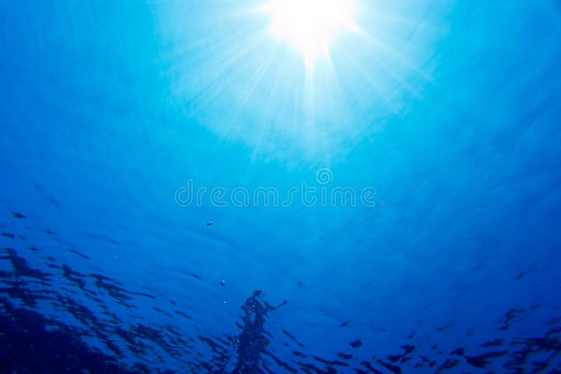 Blue Ocean Underwater Sun Rays Background Stock Photo - Image of deep ...