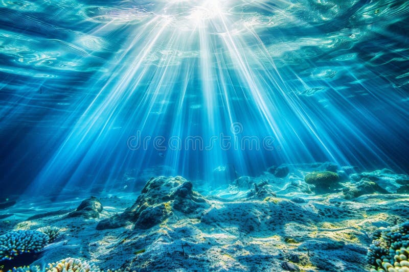 Underwater Sun Rays, Deep Water Sunlight, Under Sea Sunbeams Background ... Underwater Sun Rays, Deep Water Sunlight, Under Sea Sunbeams Background ...