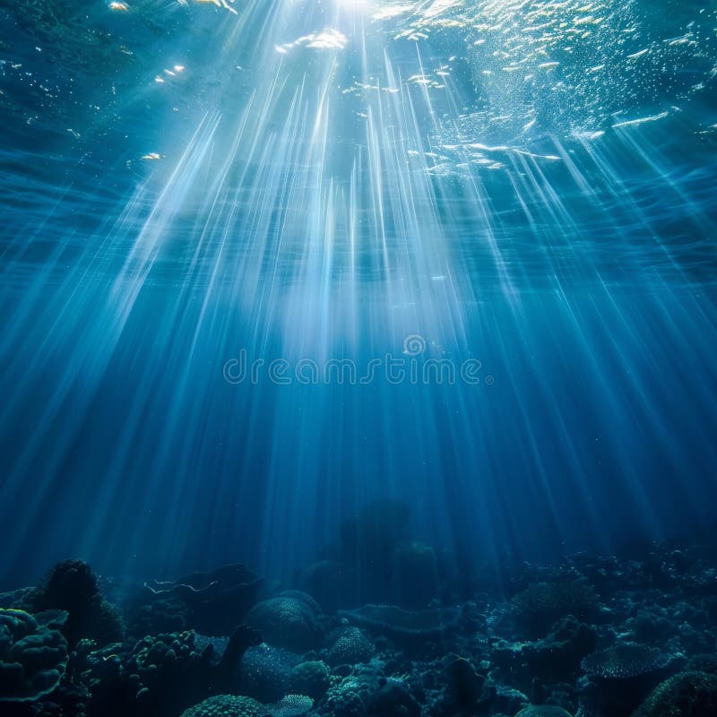 Underwater Sun Rays, Deep Water Sunlight, Under Sea Sunbeams Background ... Underwater Sun Rays, Deep Water Sunlight, Under Sea Sunbeams Background ...