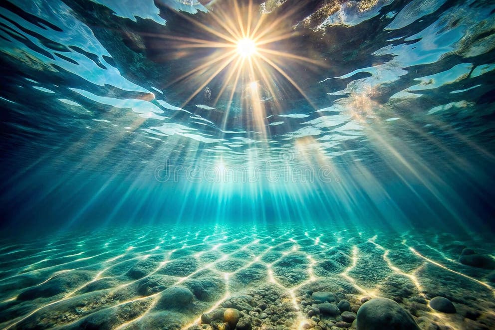 Underwater Sun Rays Illuminating Seabed Stock Illustration ...