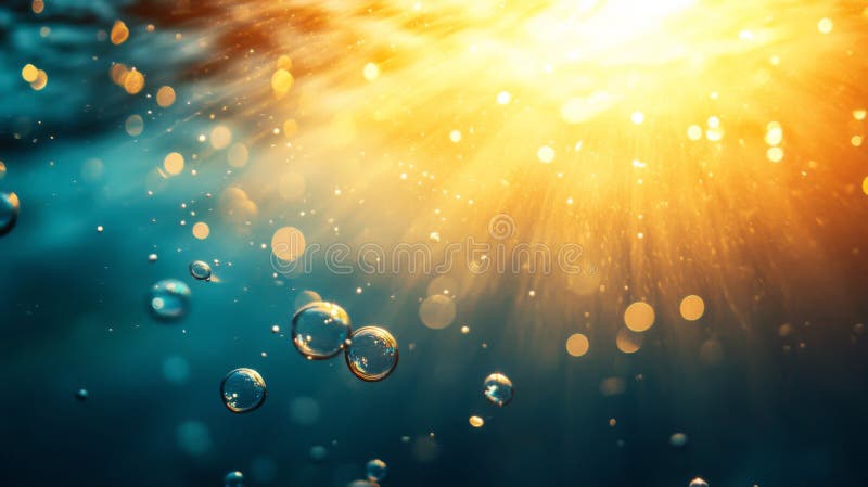 Underwater Sunlight Illuminates Bubbles Rising through Deep Water Stock ...