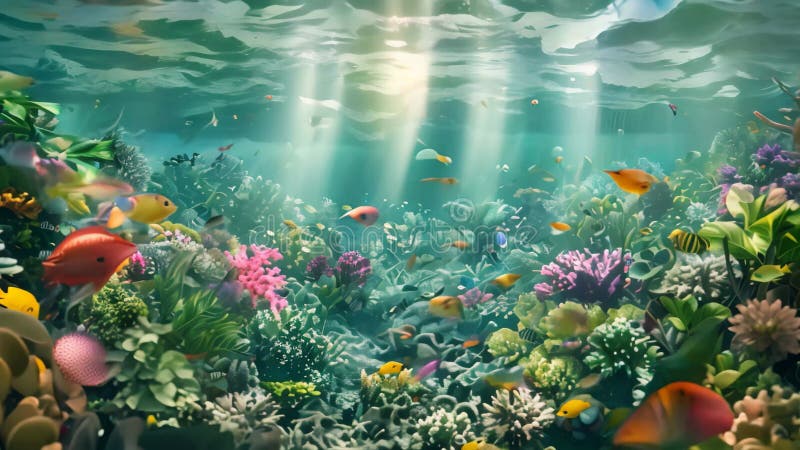 Underwater Sunlight Illuminates Vibrant Coral Reef Ecosystem, a Diverse ...