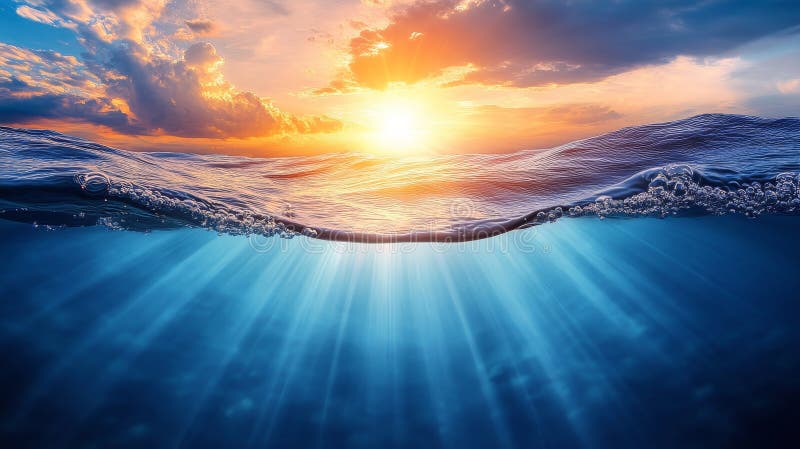 Underwater Sunlight, Ocean Surface Waves, Dramatic Sunset Cloudscape ...