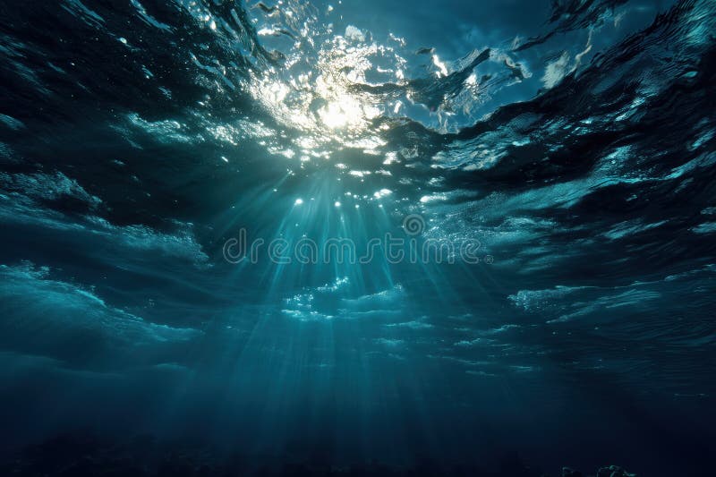 Underwater Sunlight Rays Blue Ocean Deep Water Stock Illustration ...
