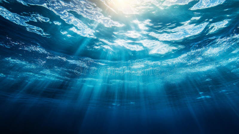 Underwater Sunlight Rays in Deep Blue Ocean Stock Illustration ...