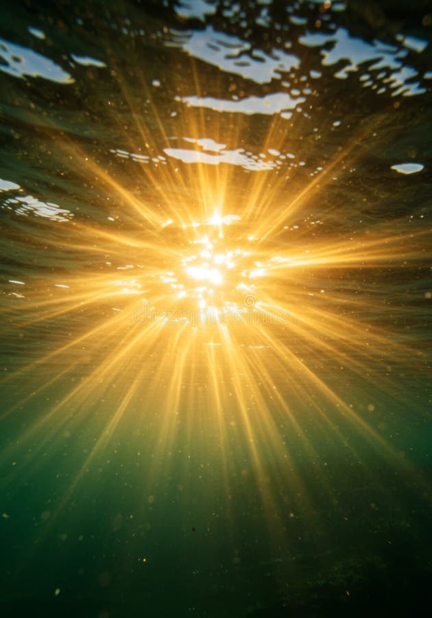 Underwater Sunlight Rays Golden Hour Ocean Stock Illustration - Illustration of sunlight ...