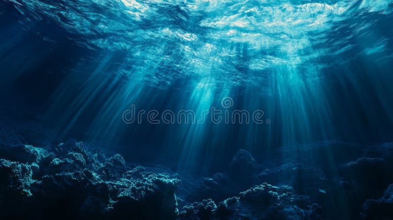 Underwater Sunlight Rays Illuminating Dark Blue Ocean Floor Stock Illustration - Illustration of ...
