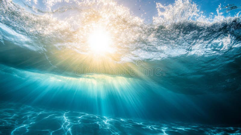 Underwater Sunlight Rays through Ocean Wave Stock Illustration - Illustration of aquatic ...