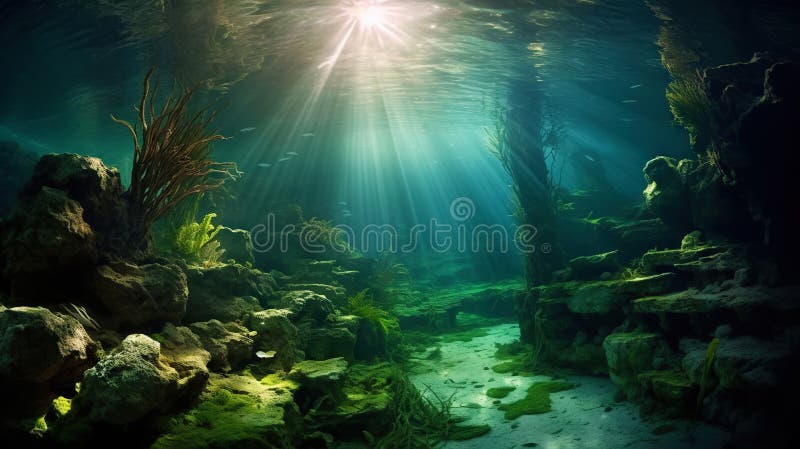 Underwater Sunlight through the Water Surface Seen from a Rocky Seabed ...