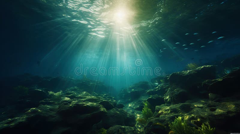 Underwater Sunlight through the Water Surface Seen from a Rocky Seabed ...