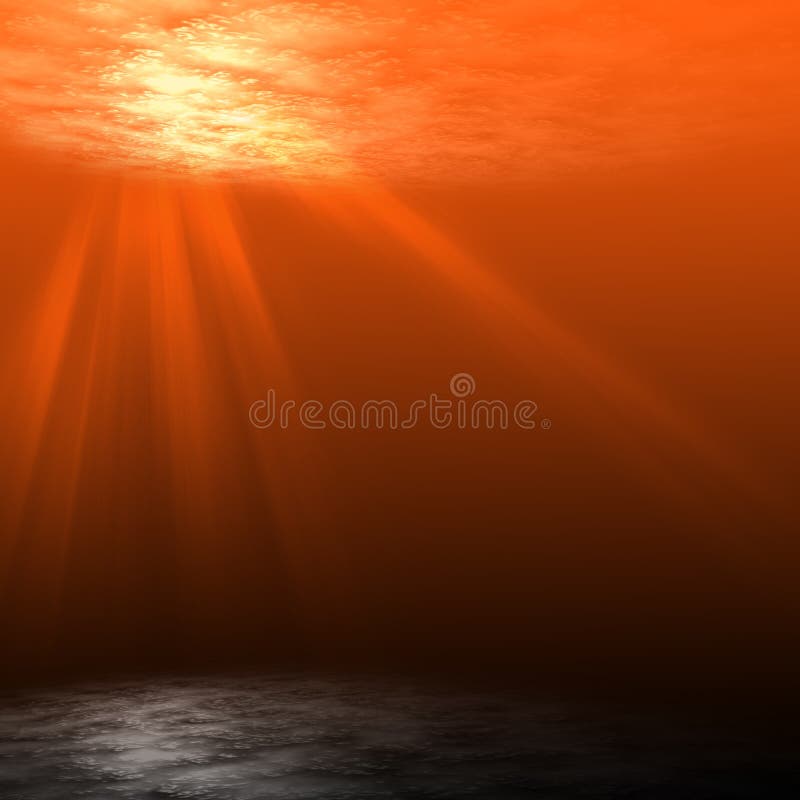 Underwater sunset scene . stock illustration. Illustration of ...