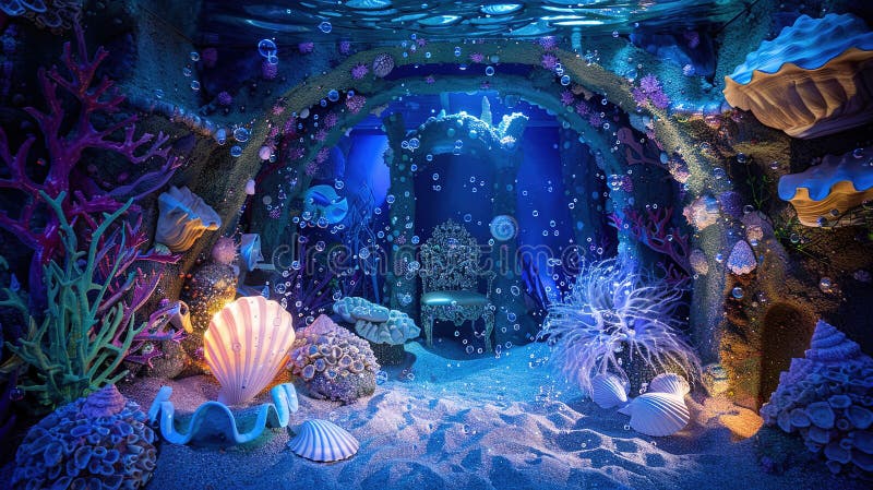 Underwater Throne Room with Shell Decorations Stock Illustration ...