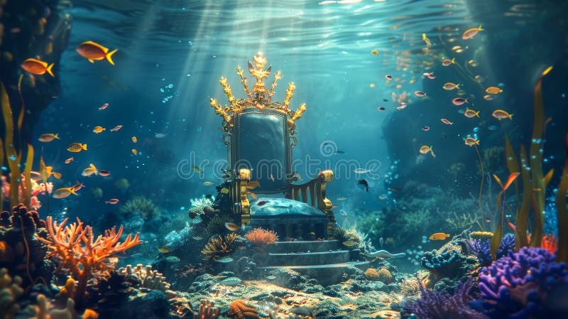 Underwater Throne in Sunlit Ocean Scene. Generative Ai Stock ...