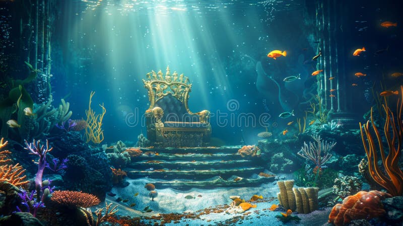 Underwater Throne in Sunlit Ocean Scene. Generative Ai Stock ...