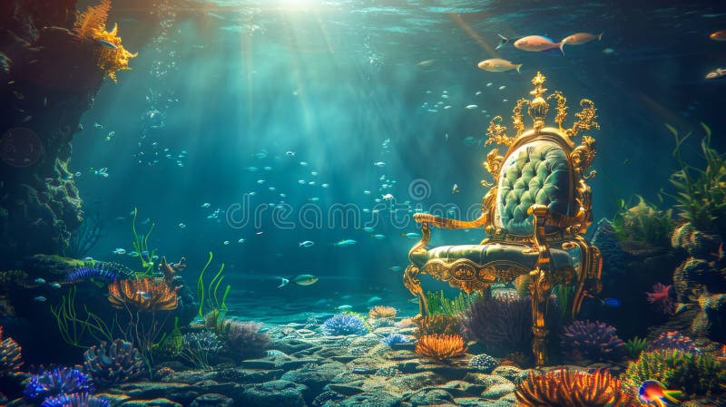 Underwater Throne in Sunlit Ocean Scene. Generative Ai Stock ...