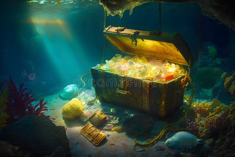 Underwater Treasure Chest. Neural Network AI Generated Stock ...