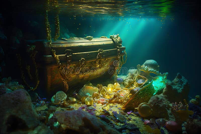 Underwater Treasure Chest. Neural Network AI Generated Stock ...