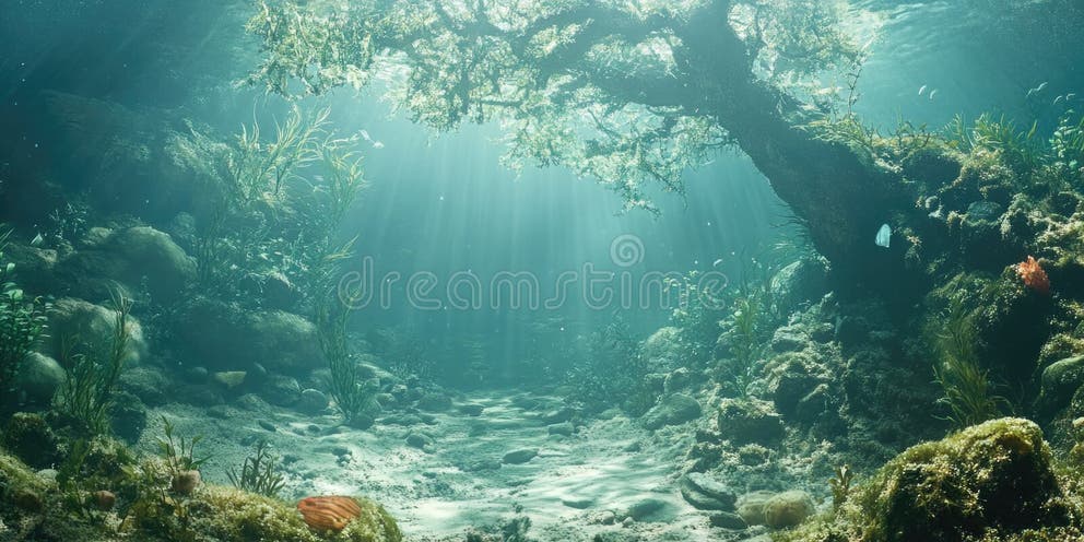 Underwater Tree and Rocks stock image. Image of generated - 373279559