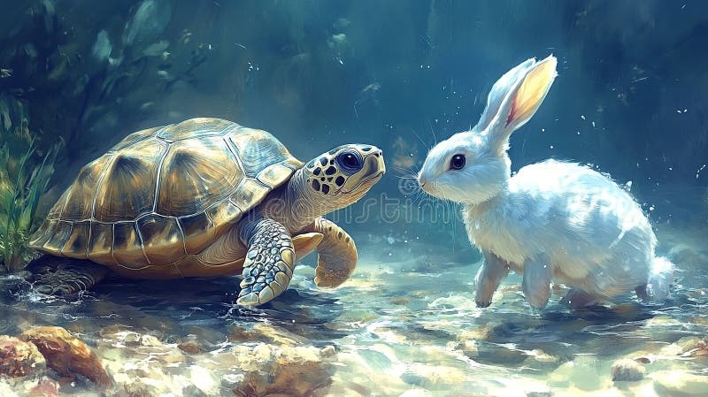 Underwater Turtle and Rabbit Encounter Stock Photo - Image of light ...