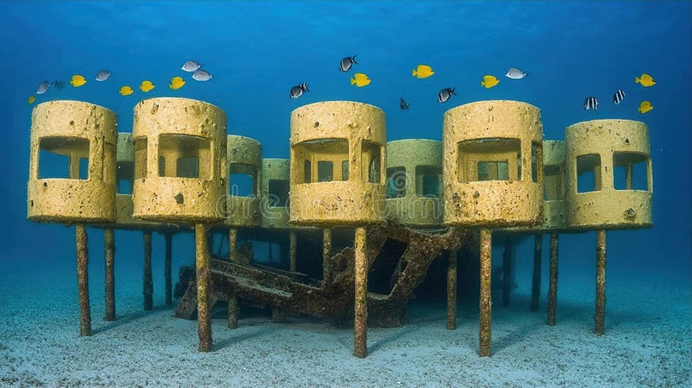 Underwater View of Artificial Coral Reef Structure with Yellow Fish ...