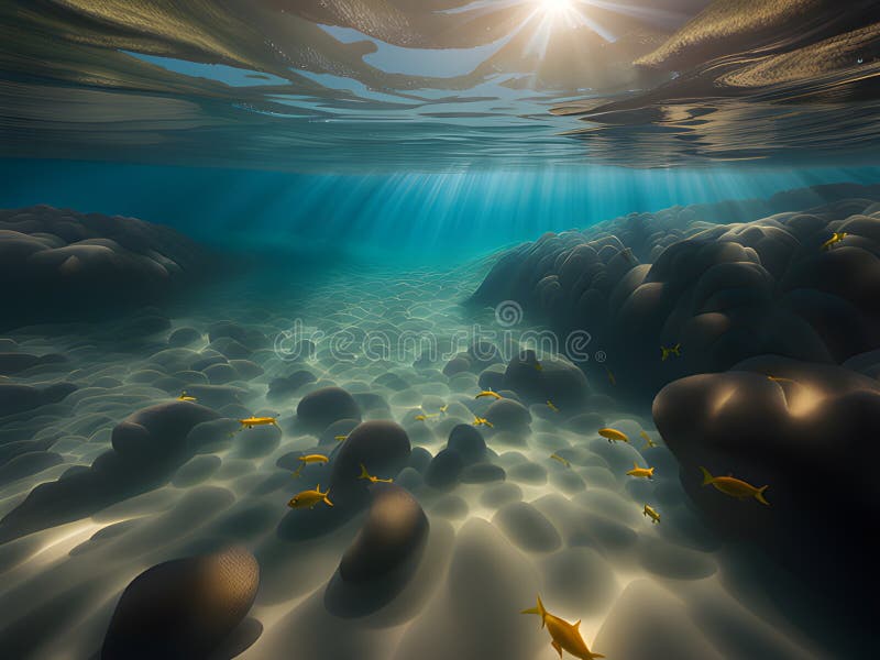Beautiful Underwater View of the Red Coral and Abandoned Temple in the ...