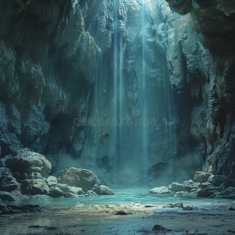 Underwater View of a Beautiful Waterfall in a Cave, 3d Render Stock ...
