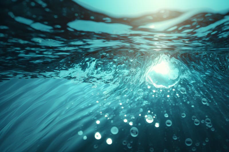 Underwater View of Blue Sea Water with Bubbles. 3d Rendering Stock ...