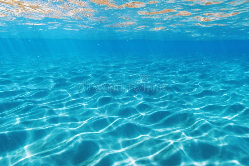 Underwater View of Blue Sea Water with Sun Rays and Ripples Stock ...