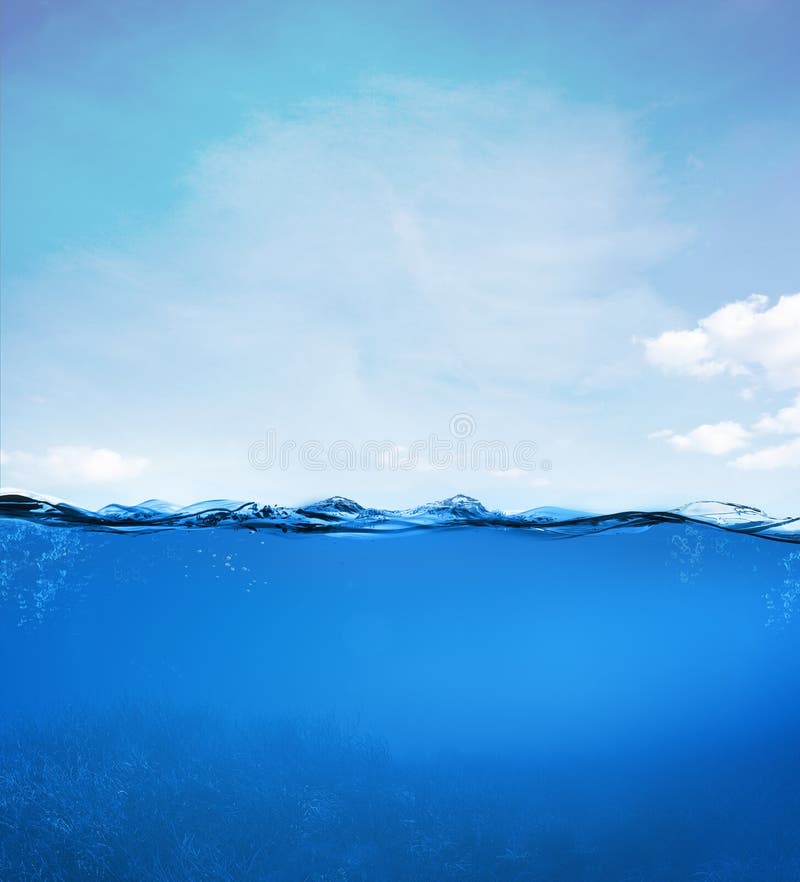 Underwater View of Blue Water and Sky with Clouds Stock Photo - Image ...
