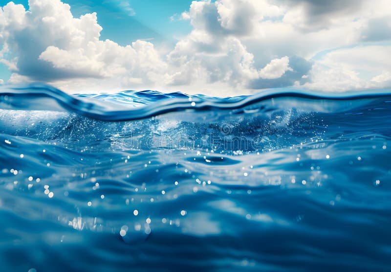 Underwater View of Ocean Waves with Clouds Stock Illustration ...