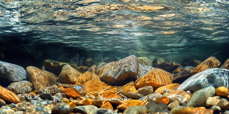 Underwater View of Colorful Pebbles and Rocks Illuminated by Sunlight ...