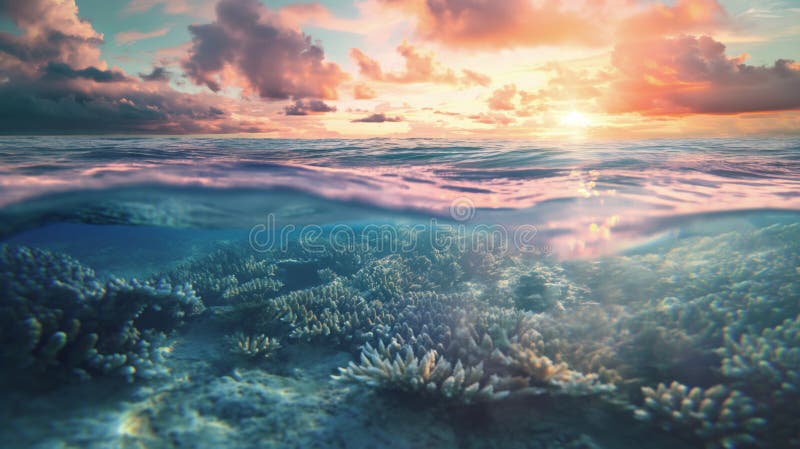 Underwater View of Coral Reef with Vibrant Corals and Sunlight Breaking ...
