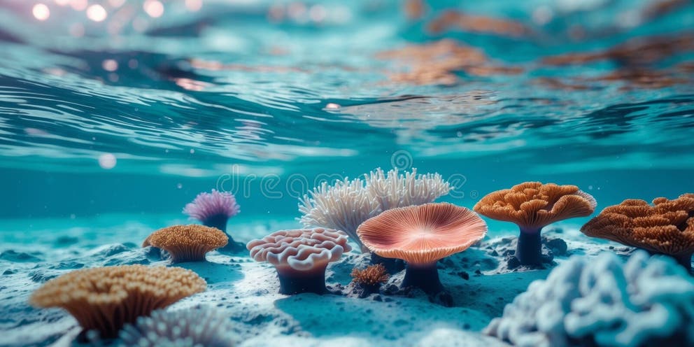 Underwater View of Coral Structures in a Clear Blue Ocean Stock Image ...