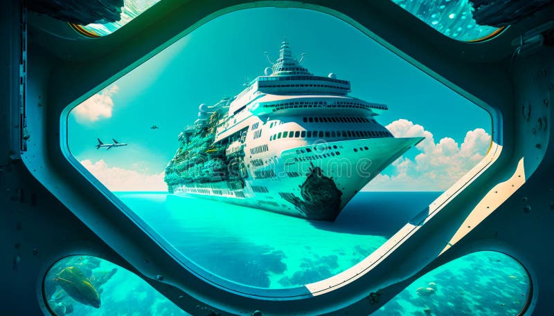 An Underwater View of Cruise Ship. Generative AI Stock Illustration ...