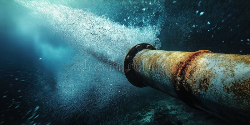 Underwater Gas Pipe Explosion Releasing Bubbles in Ocean Stock ...