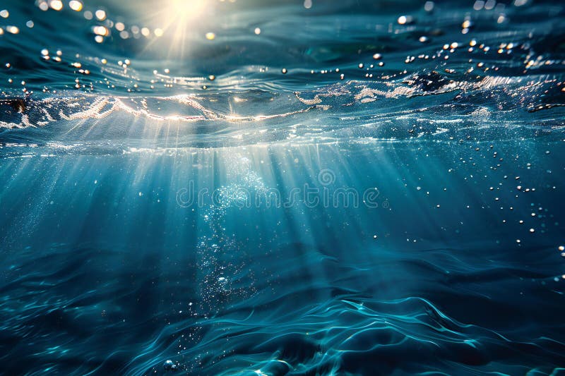 Underwater View of the Deep Sea, with Sunlight Filtering through Water ...