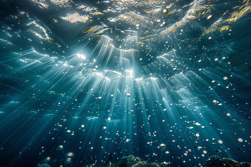 Underwater View of the Deep Sea, with Sunlight Filtering through Water ...