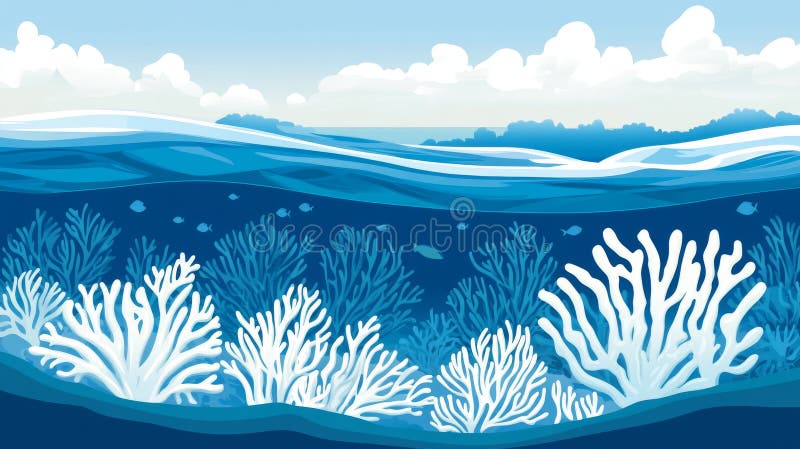 An Underwater View Displaying a Lively Coral Reef and the Ocean S Upper ...