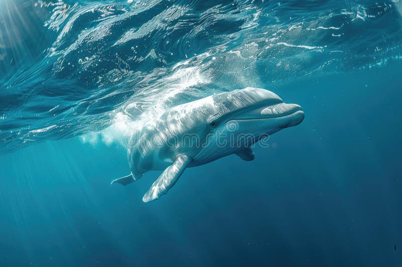 Underwater View of Dolphin Swimming in the Deep Blue Ocean Stock Photo ...