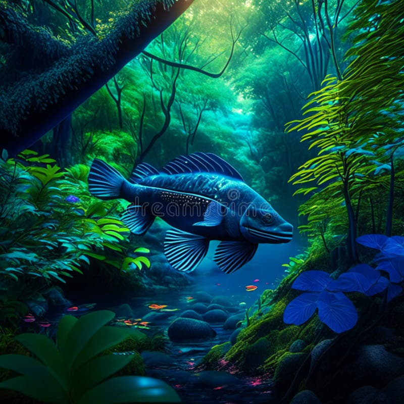 Underwater View of a Fish in a Pond. 3d Rendering AI Generated Stock ...