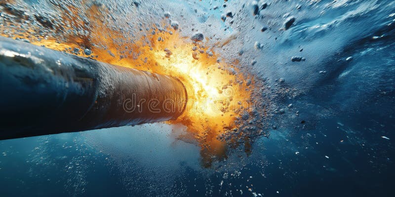 Underwater Gas Pipe Exploding with Flames and Bubbles Stock ...