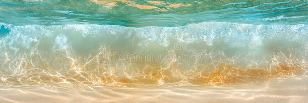 Underwater View of Golden Sand and Breaking Wave Creating Beautiful ...