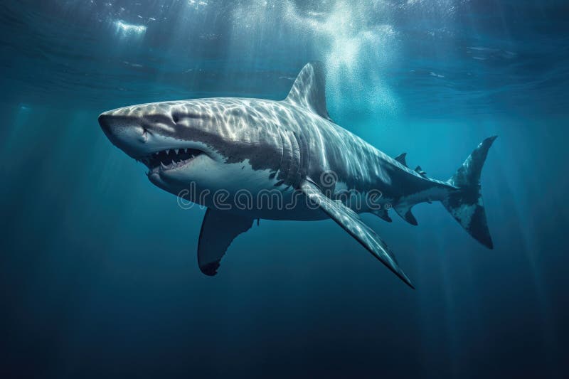 Underwater View of Great White Shark Preparing To Breach Stock Image ...