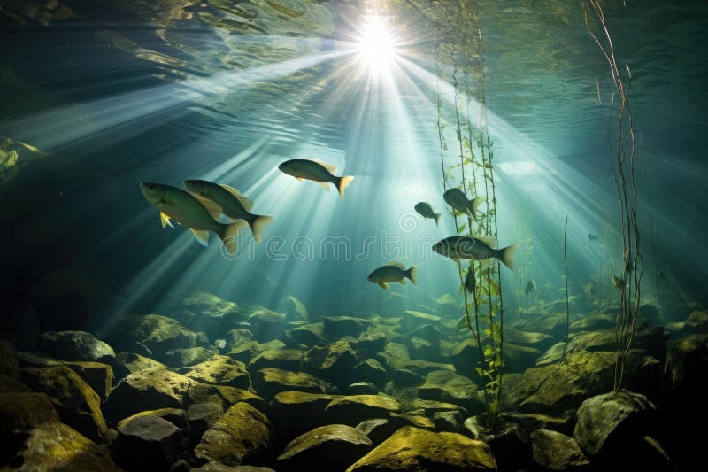 An Underwater View of a Lake with Sun Rays Filtering through ...
