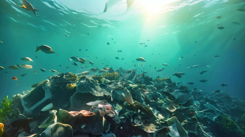 Underwater View of a Large Amount of Trash in the Ocean, Underwater ...