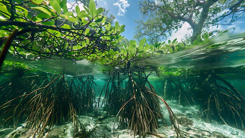 Underwater View of Mangrove Roots and the Ecosystem Stock Illustration ...