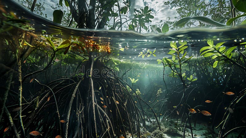 Underwater View of Mangrove Roots and the Ecosystem Stock Illustration ...