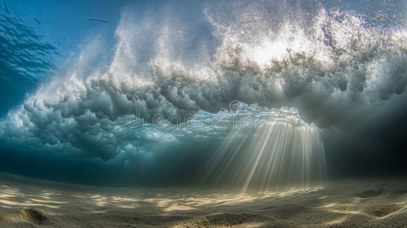 Underwater View of a Massive Ocean Wave Breaking Stock Illustration ...