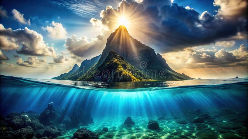 Underwater View of a Mountain in the Ocean. Stock Illustration ...